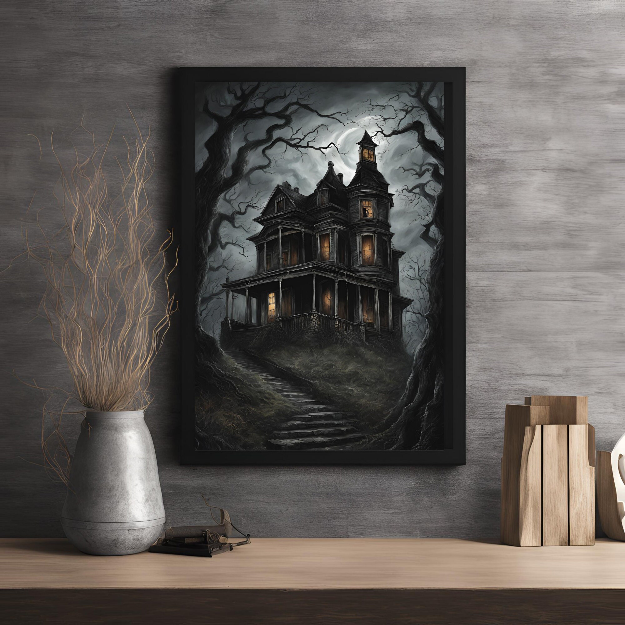 House on Haunted Hill Dark Art Poster Gothic Haunted House Digital ...