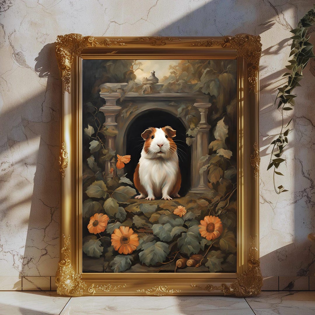 Victorian Guinea Pig Art Print: Floral Cottagecore Decor (digital ...