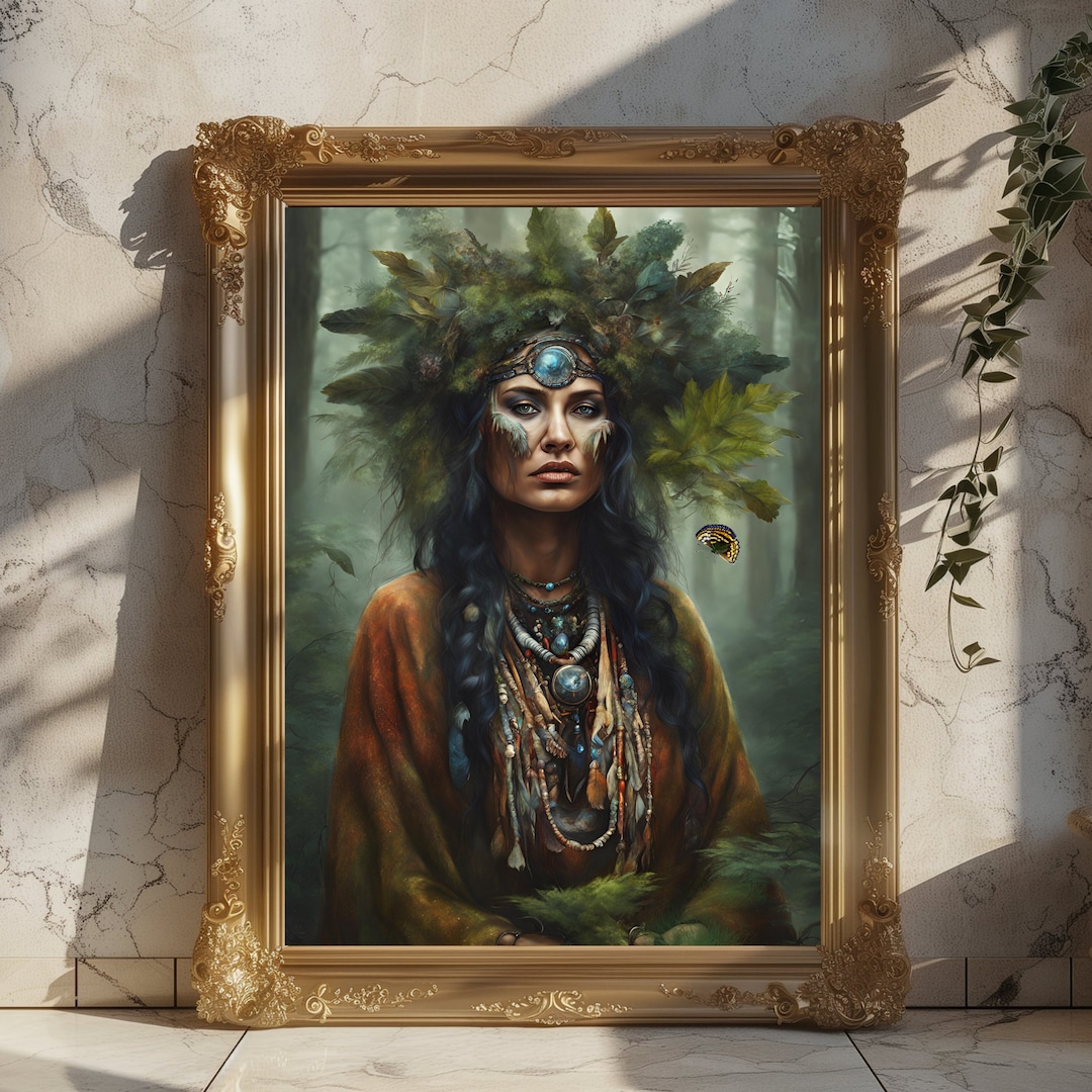 Shaman Woman Art, Ethereal Bohemian Decor, Tribal Shaman Art, Native ...