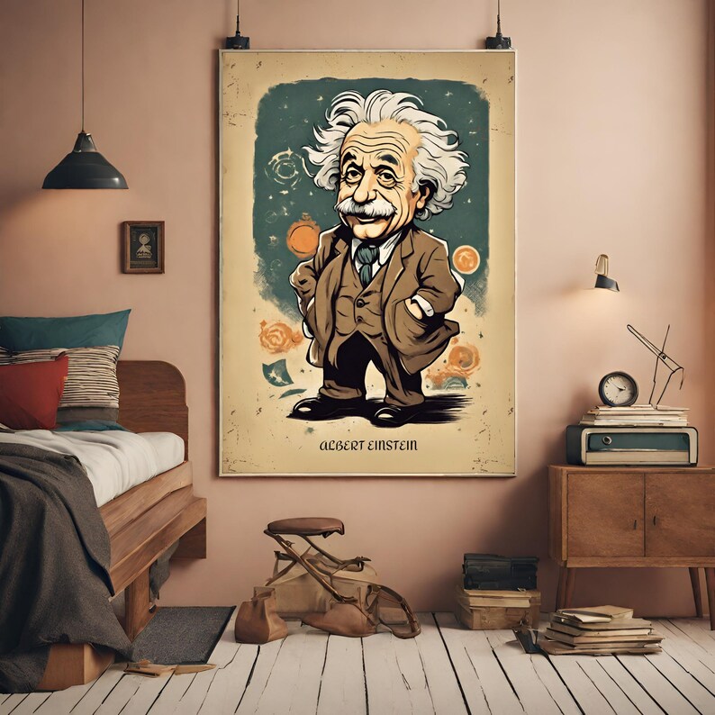 Albert Einstein Vintage Cartoon Art, Einstein Picture, Unique Science ...