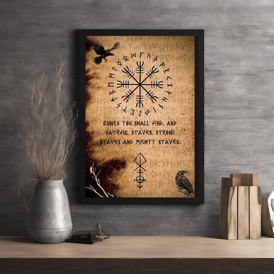 Vegvisir Viking Runes Digital Art, Fateful Staves Vintage Poster ...