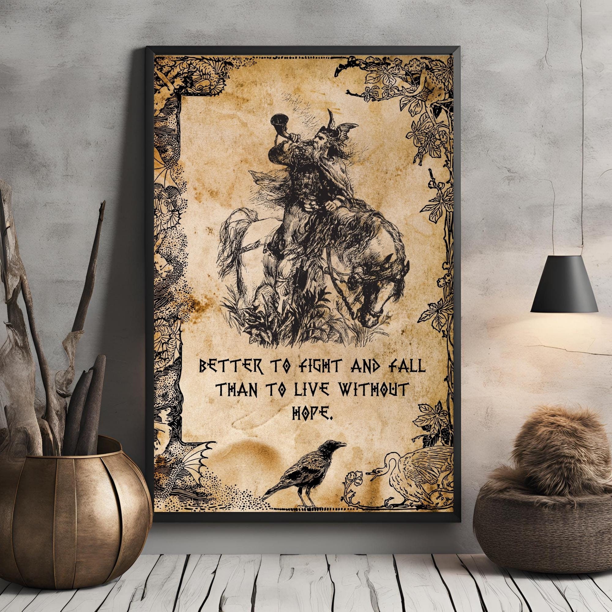 Viking Warrior Art Print: Norse Mythology, Valhalla Quote (digital ...