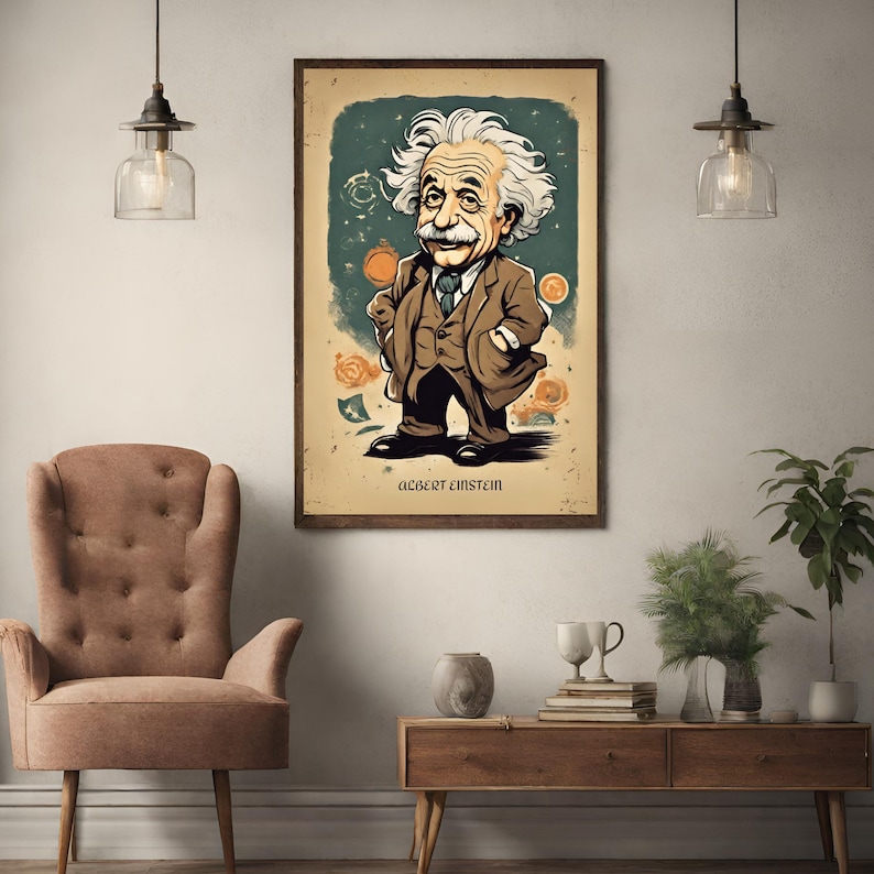 Vintage Inspired Albert Einstein Cartoon, Printable Einstein Art Poster ...