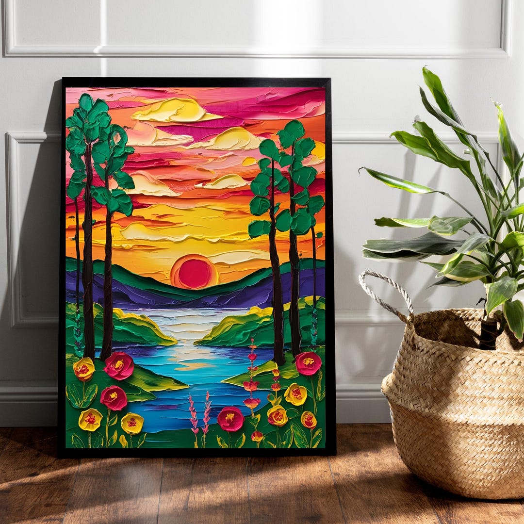 Sunset Scene Art Print, Sunset Wall Art, Maximalist Nature Print ...