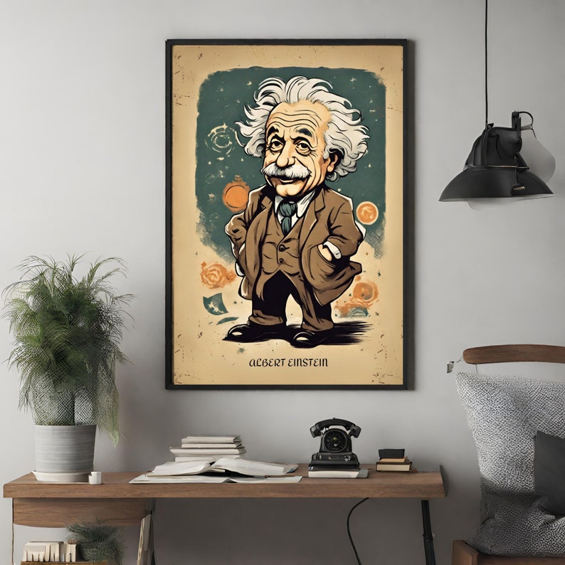 Albert Einstein Vintage Cartoon Art, Einstein Picture, Unique Science ...