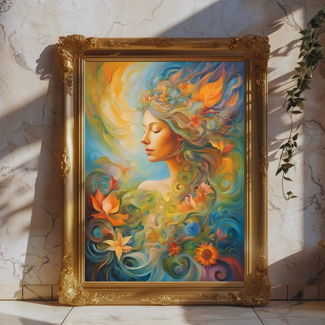 Gaia Goddess Art Print: Mother Earth Botanical Poster, Greek Wall Art ...