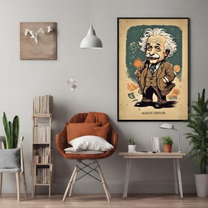 Albert Einstein Vintage Cartoon Art, Einstein Picture, Unique Science ...