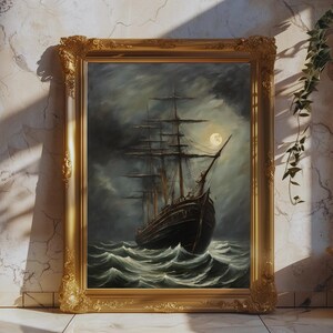 Vintage Ghost Ship Digital Poster, Dark Moody Nautical Wall Art, Gothic ...