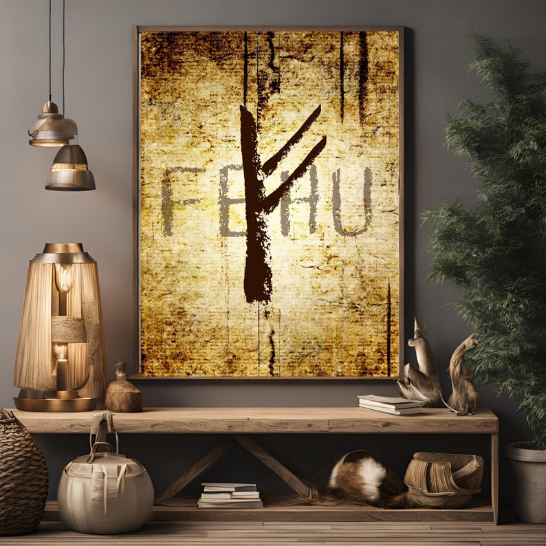 Vintage FEHU RUNE Poster Norse Wealth Symbol DIGITAL Download ...