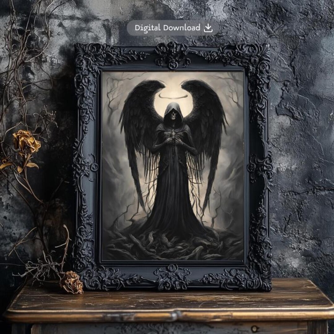 Archangel Azrael Art Print, Gothic Angel of Death Wall Decor, Dark ...