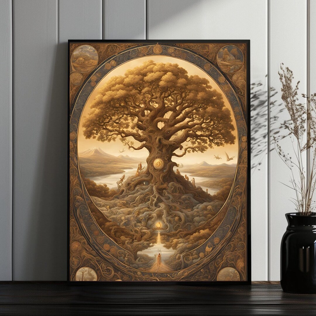 Yggdrasil Vintage Art Print, Tree of Life Wall Art, Yggdrasil Poster ...