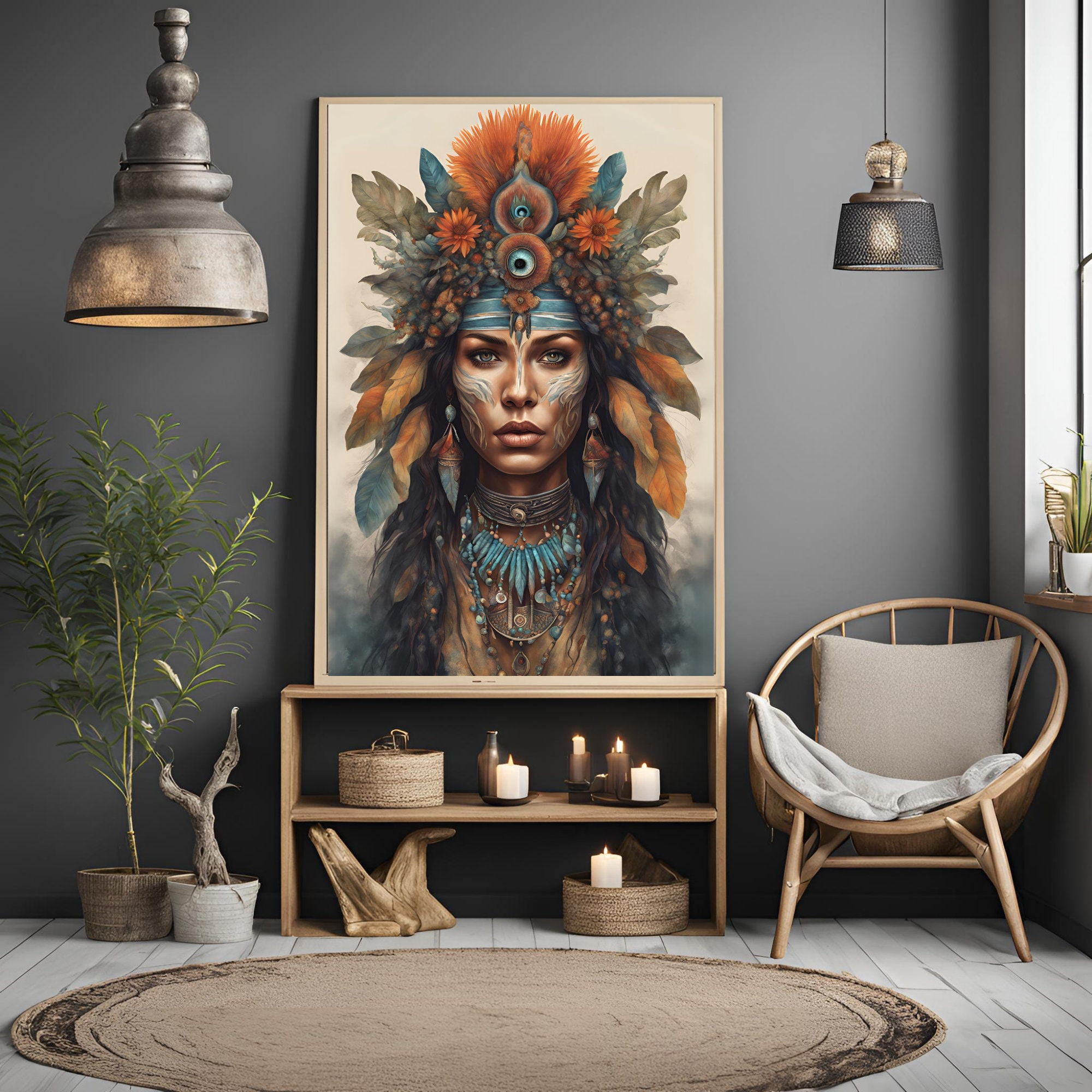 SHAMAN Woman Digital Download Poster Retro Tribal Art Mystical Boho ...