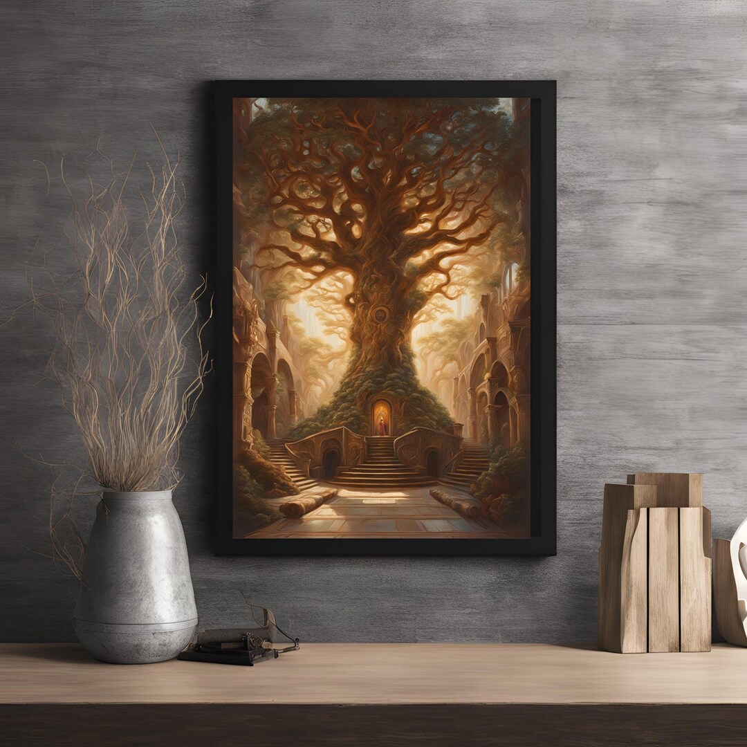 Yggdrasil Valhalla Hall Art Print, Tree of Life Art, Yggdrasil Poster ...