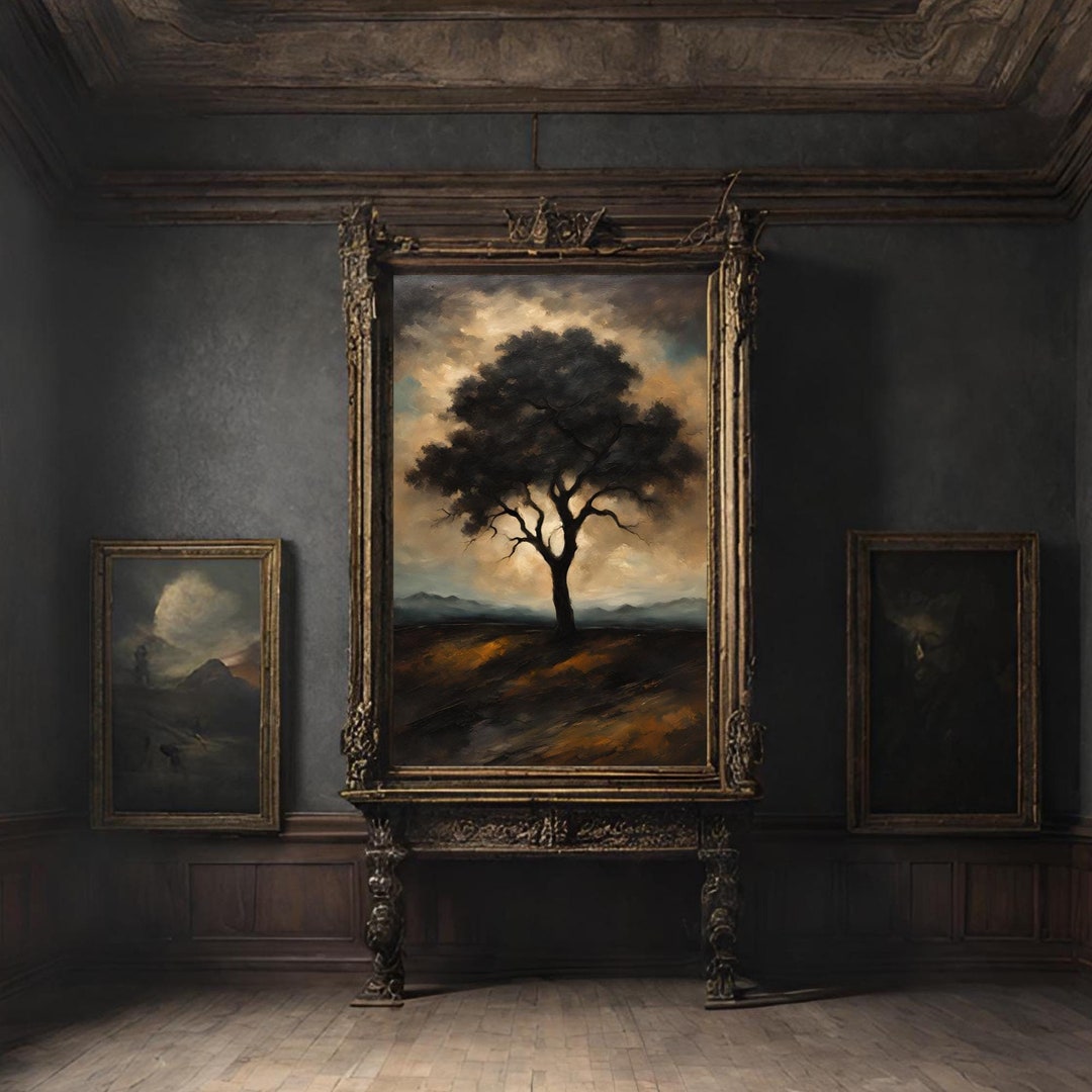 Vintage Lonely Tree Digital Poster - Moody Nature Wall Art, Tree of ...