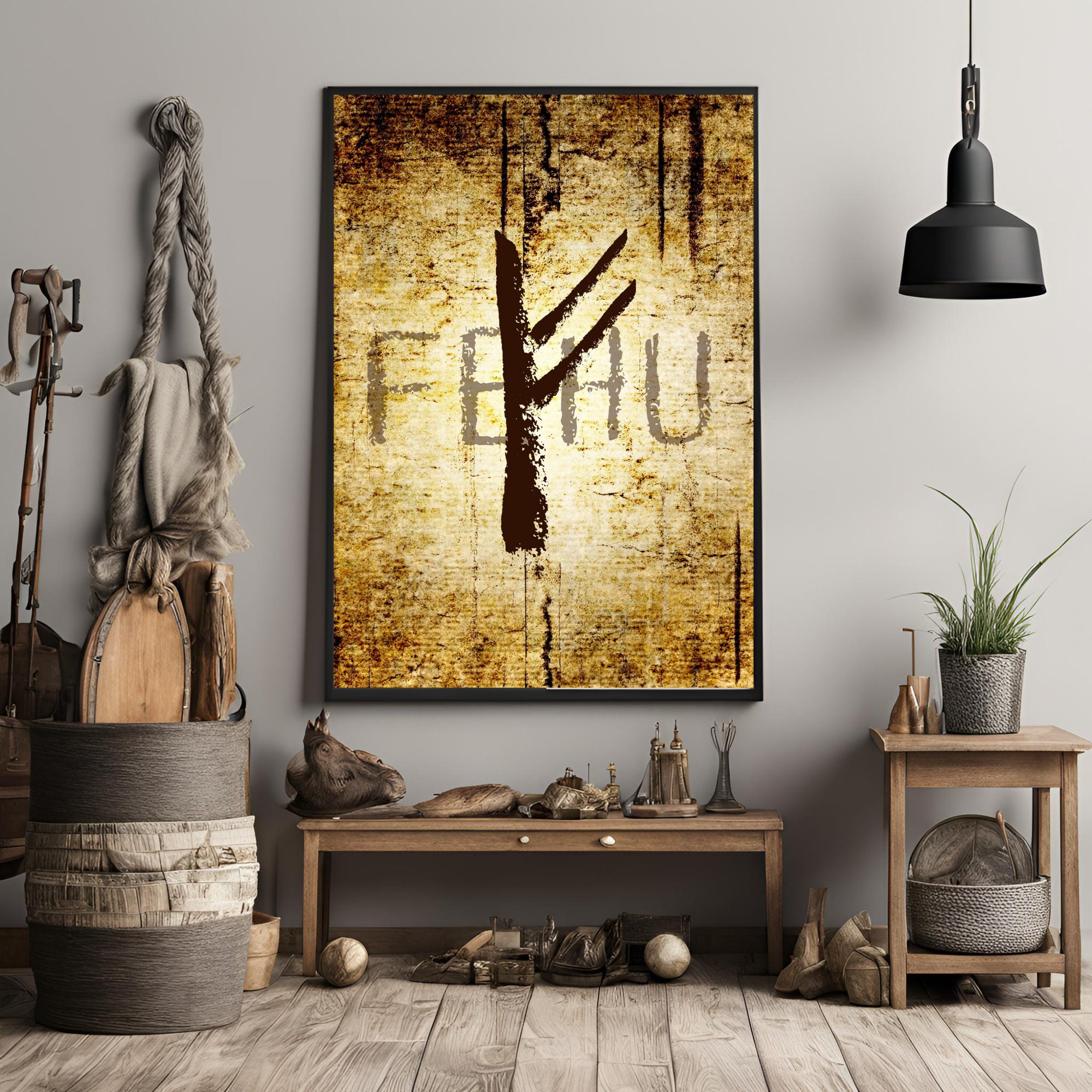 Vintage FEHU RUNE Poster Norse Wealth Symbol DIGITAL Download ...