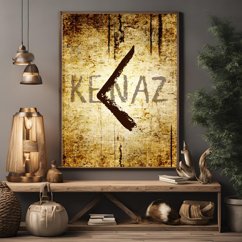 Vintage KENAZ RUNE Poster Norse Symbol Art Print Scandinavian Wall Art ...