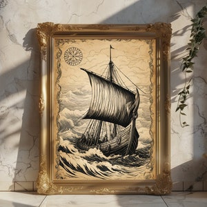 VIKING Ship & Vegvisir Digital Poster, Viking Ship Poster, Nordic Art ...