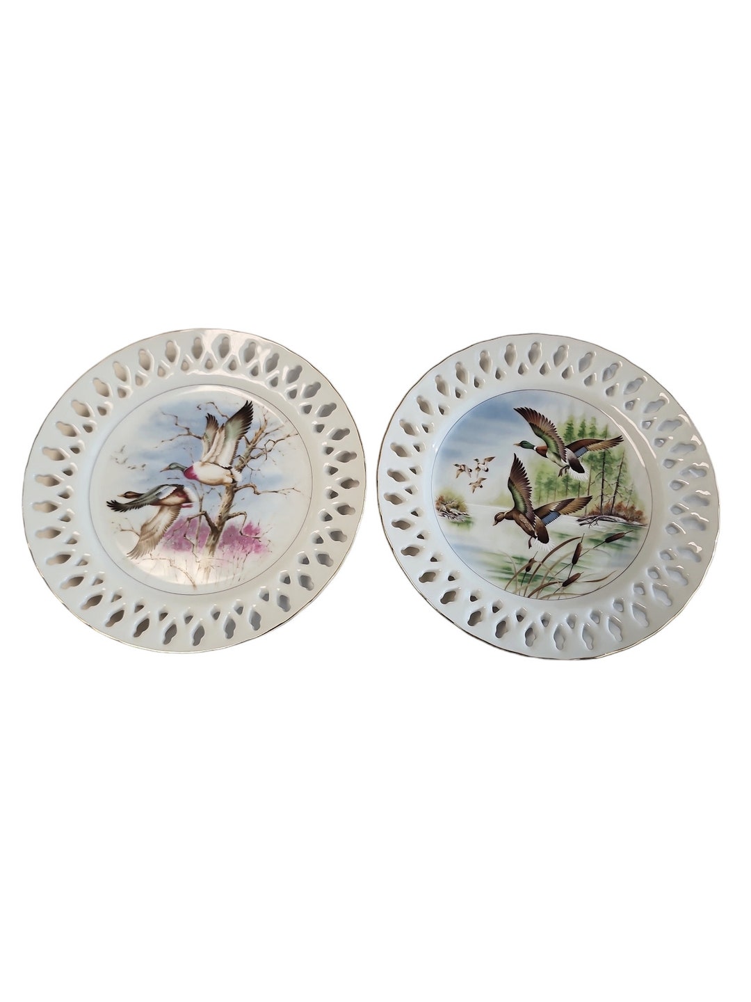 Vintage Pair Saji Japan Reticulated Duck Plates - Set of 2 - Etsy