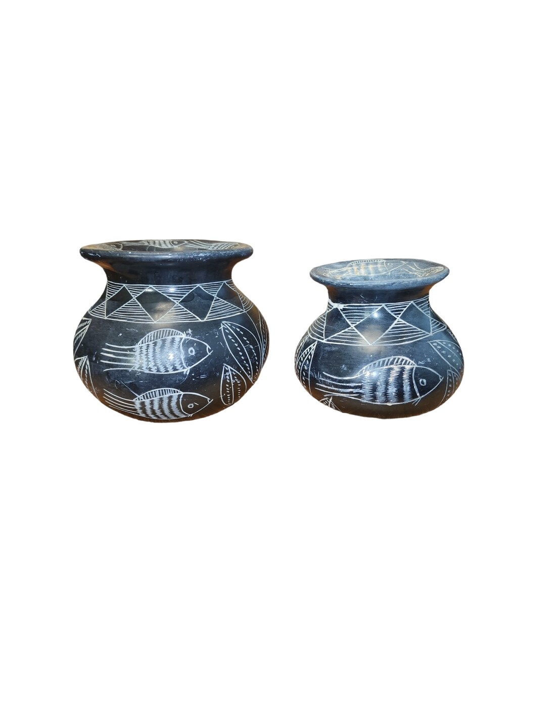 Sgraffito Vases Pair With Fish Motif - Etsy