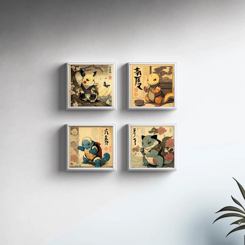 Pokemon Prints Set of 12 Ukiyo-e Style Pikachu Charmander Bulbasaur ...