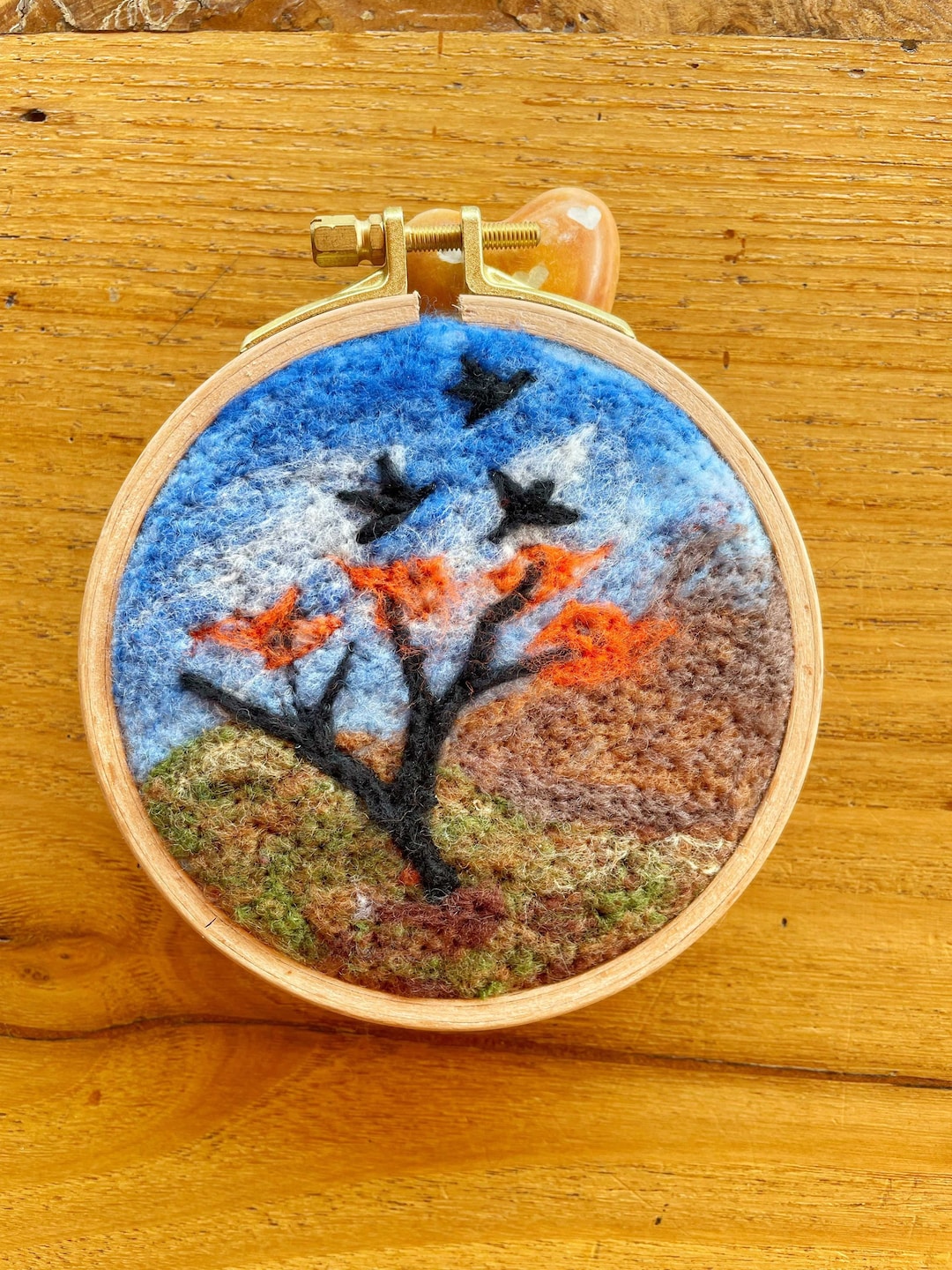 Wool Painting Landscape Tree in the Wind Needle Felted Hoop Art - Etsy