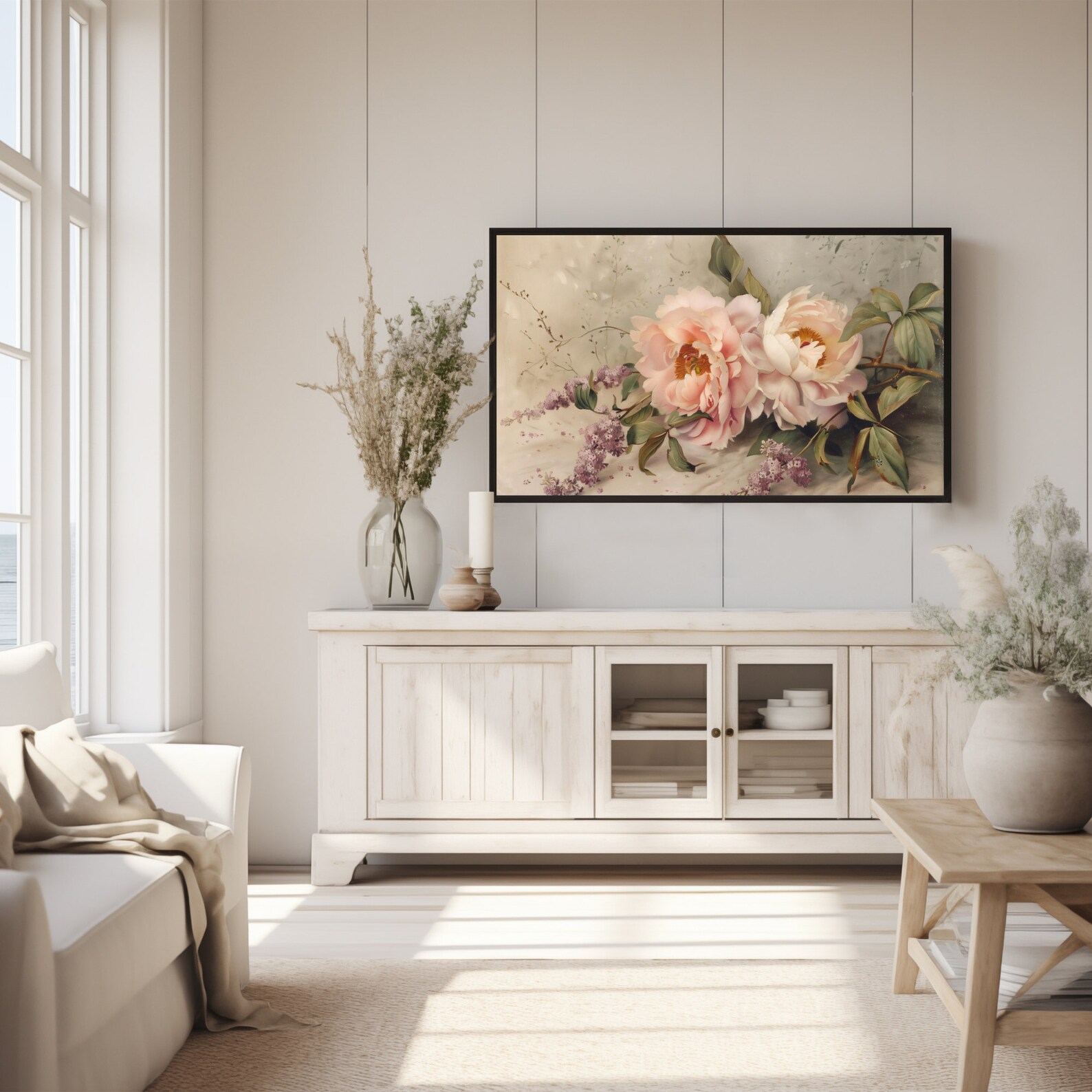 Peonies Frame TV Flower Print, Botanical Frame TV Wildflower Art ...