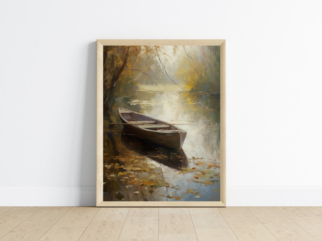 Rowing Boat on River Printable Wall Art, Vintage Impressionist Painting ...