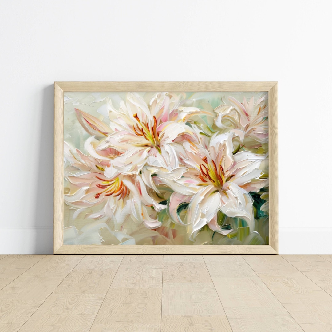 Abstract Lilies Painting, Textured Lily Wall Art Printable, Floral ...