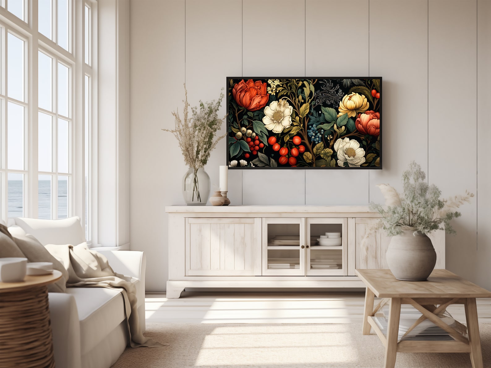 Botanical Frame TV Art, Floral Frame TV Print, William Morris Style ...