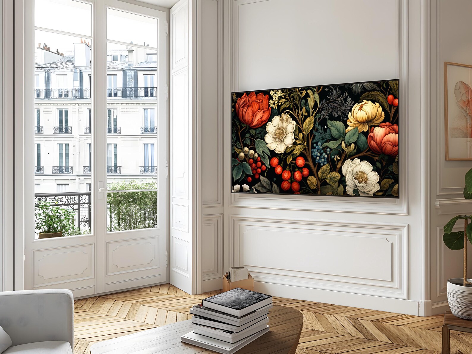 Botanical Frame TV Art, Floral Frame TV Print, William Morris Style ...