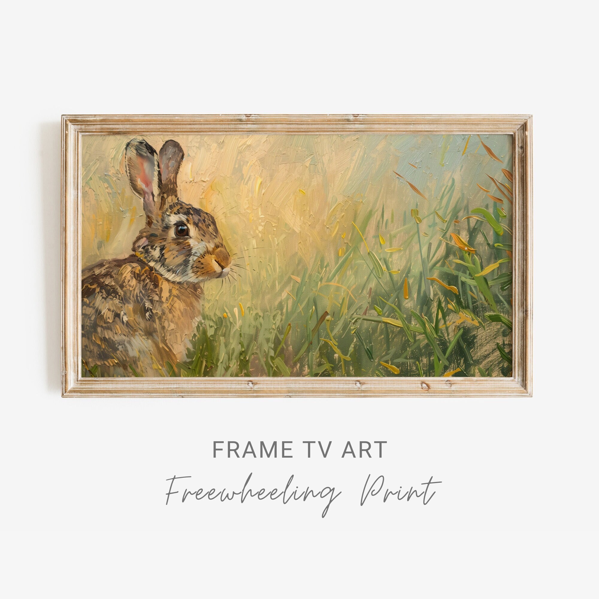 Spring Bunny Frame TV Art, Textured Impressionist Rabbit Print, Instant ...