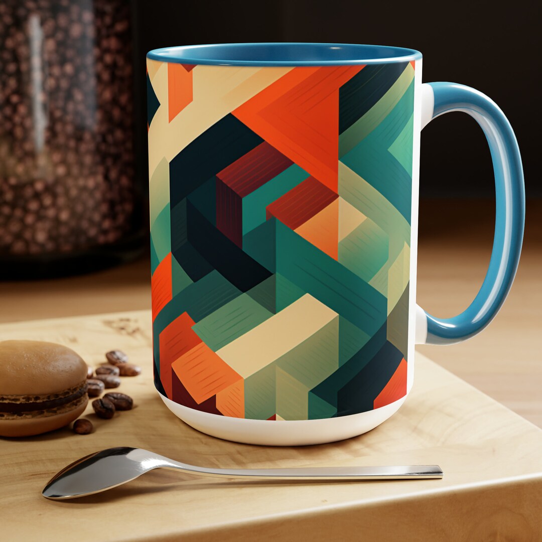 Stylish Two-tone Geometric Pattern Coffee Mug 15oz - Etsy