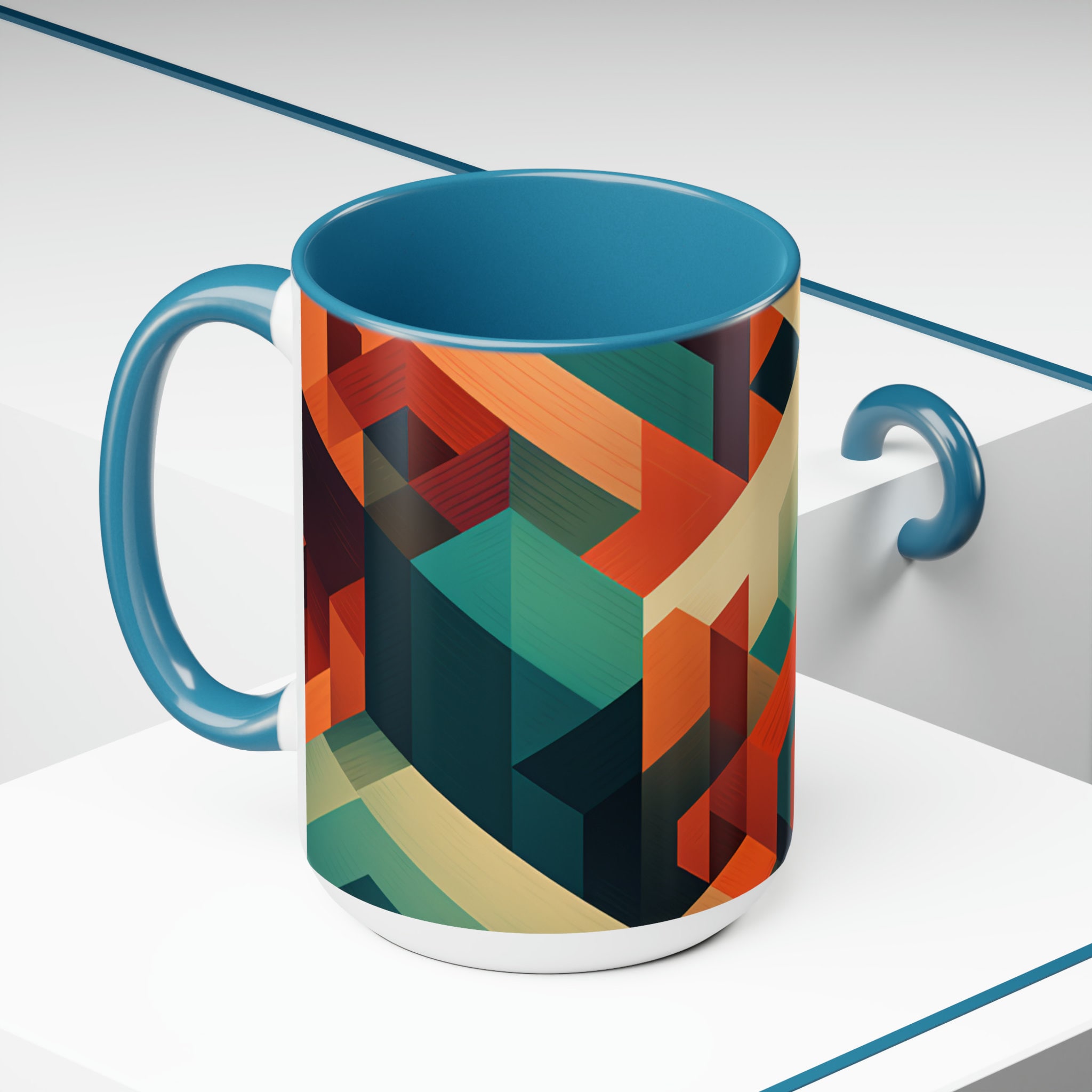 Stylish Two-tone Geometric Pattern Coffee Mug 15oz - Etsy