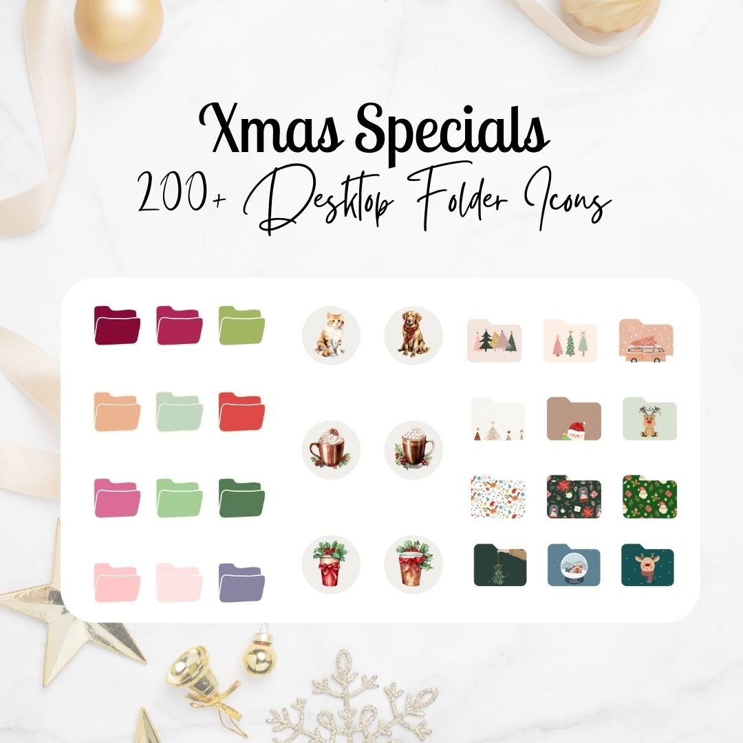 200+ Festive Christmas Themed Mac PC Desktop Folder Icon Pack Bundle ...