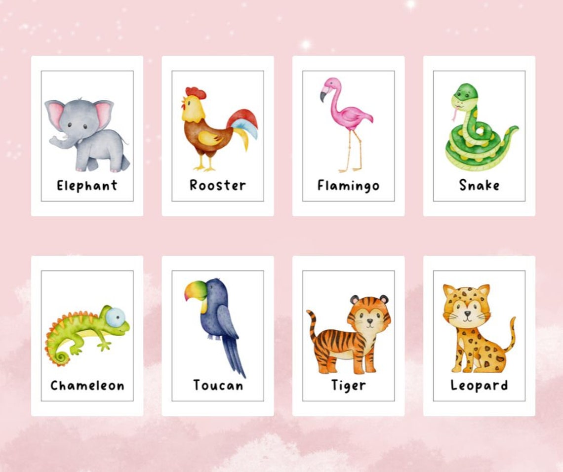 34 Animals Flash Cards - Farm, Safari, and Water,printable Pdf ...