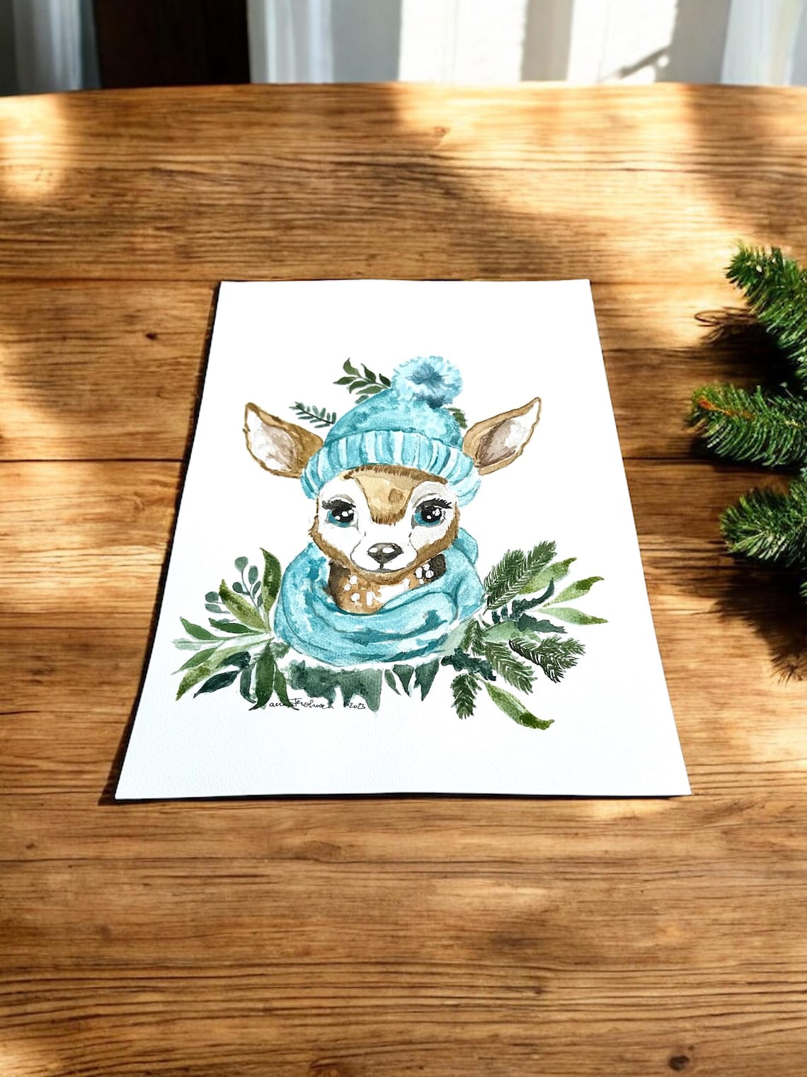 Winter Fawn - Hand Painted Watercolor Illustration - Etsy