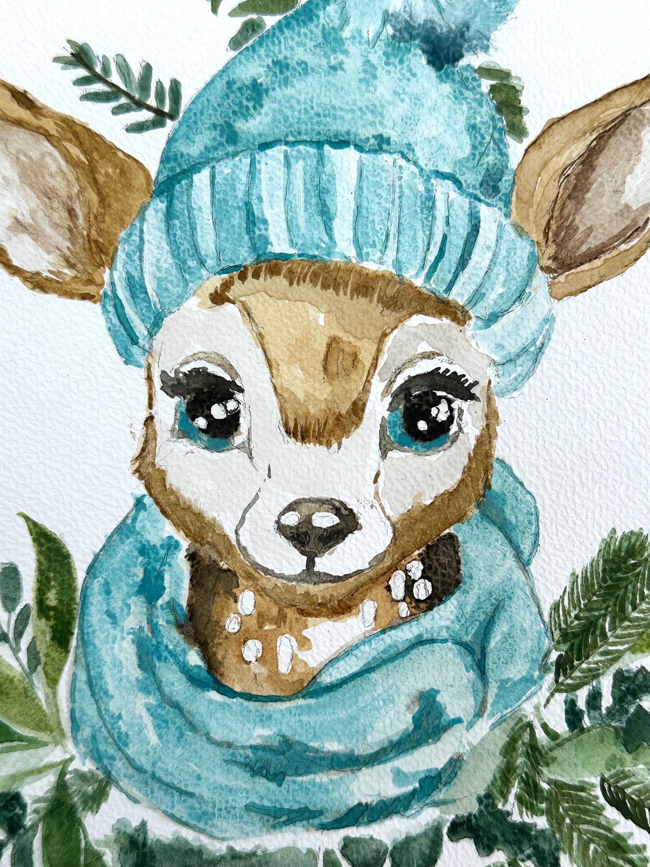 Winter Fawn - Hand Painted Watercolor Illustration - Etsy