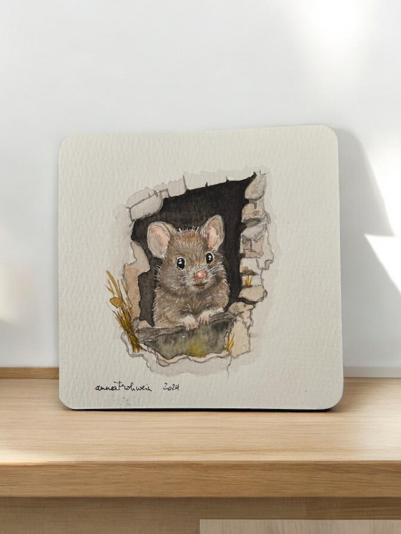 Mini Watercolor “curious Mouse in Hiding” - Etsy