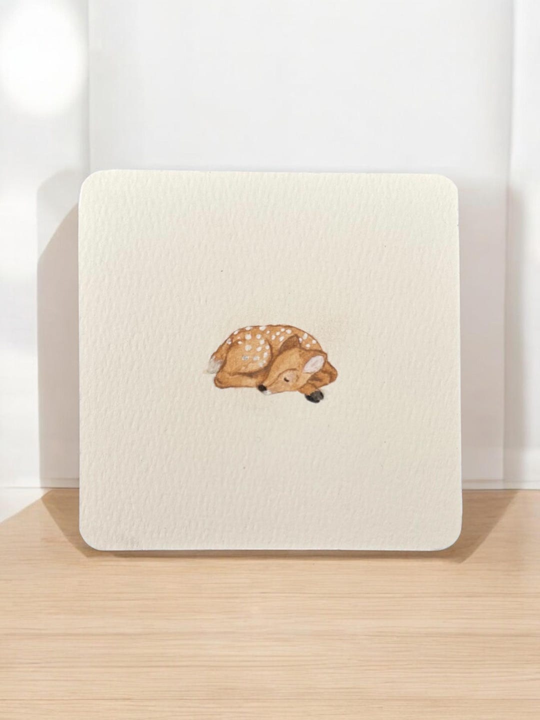 Sleeping Calm: Mini Watercolor of a Fawn Hand Painted - Etsy