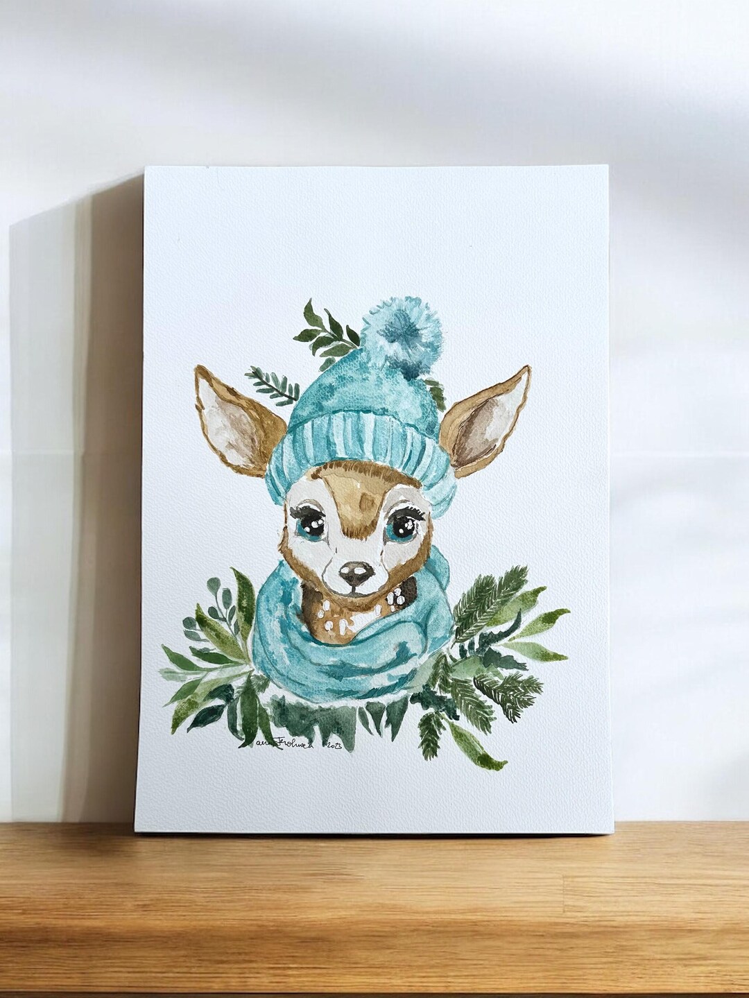 Winter Fawn - Hand Painted Watercolor Illustration - Etsy