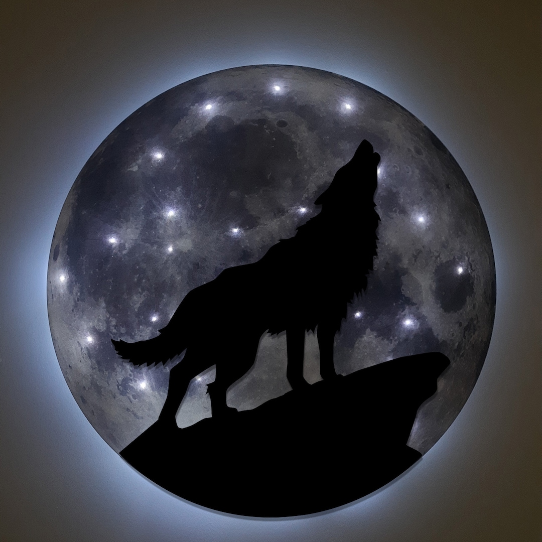 Full Moon Wall Decor, Wolf Figured Wood, Valentine's Day Gift ...