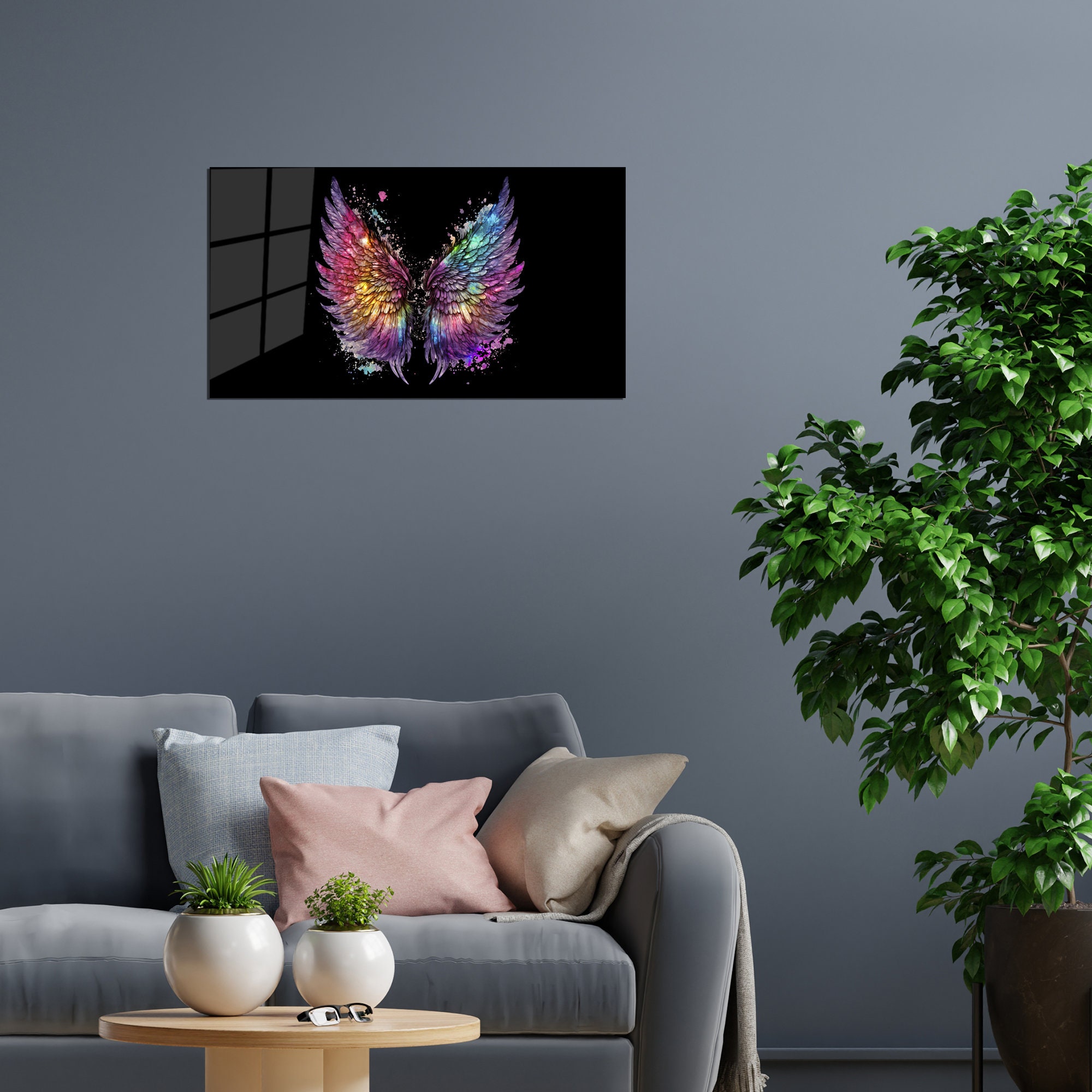 UV Plexi Print, Angel Wings Wall Art, Easy Hanging Printing, Colorful ...