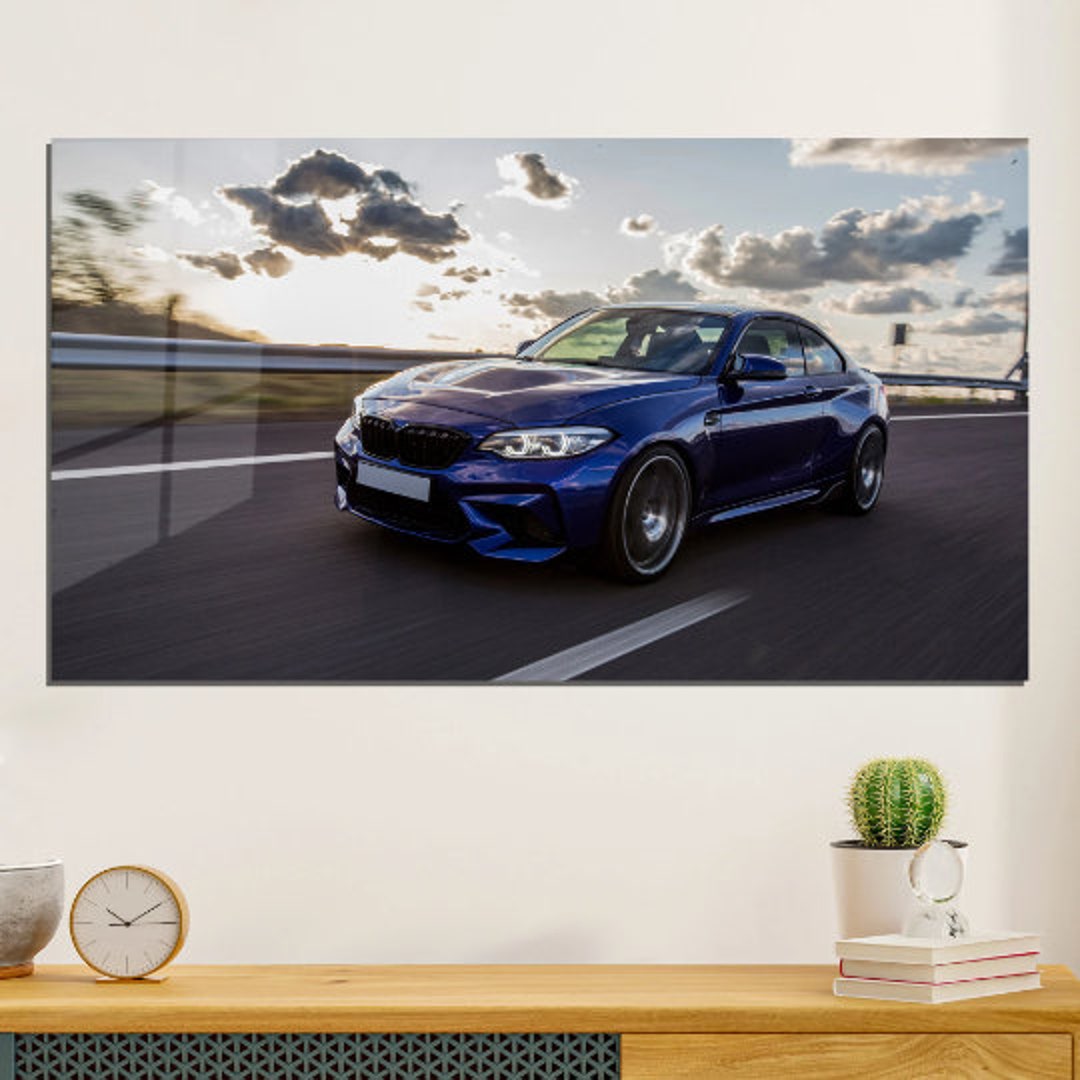 Street and Car Wall Art, Blue Car Plexi Print, Easy Hanging, Blue UV ...