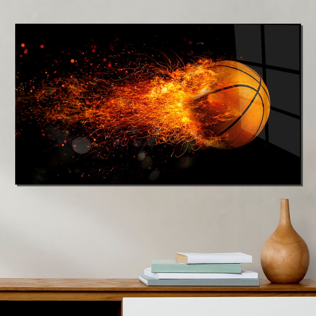 Flaming Ball Wall Decor, Valentine's Gift, Basketball Art Wall Decor ...