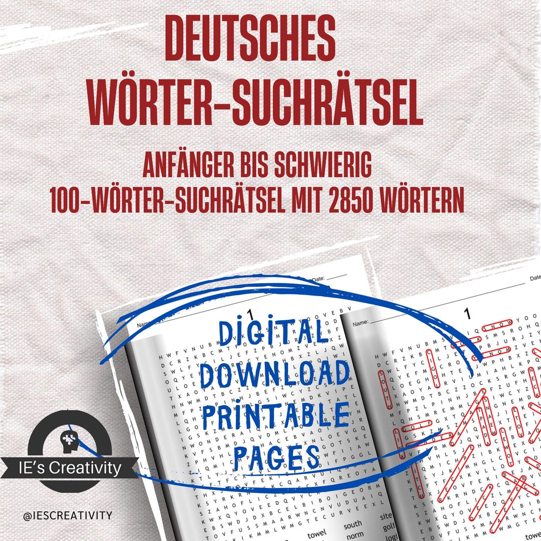 German Word Search Puzzle Book, 100 Puzzles Beginner to Difficult ...