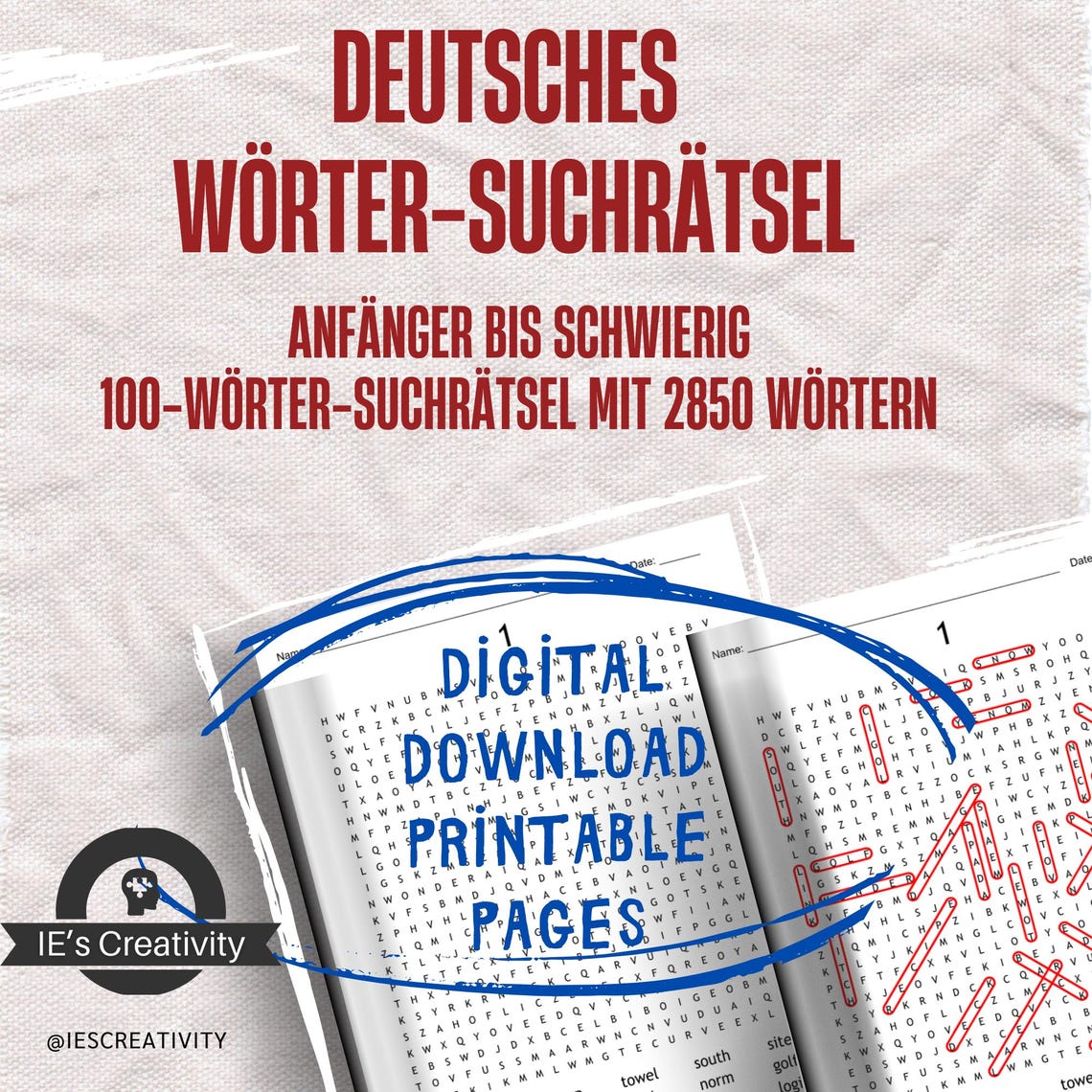 German Word Search Puzzle Book, 100 Puzzles Beginner to Difficult ...