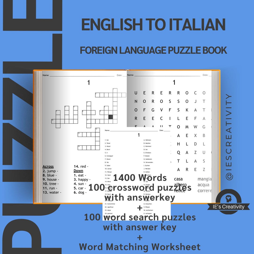 Englısh to Italian Printable Crossword and Word Search, 750 Words Word ...
