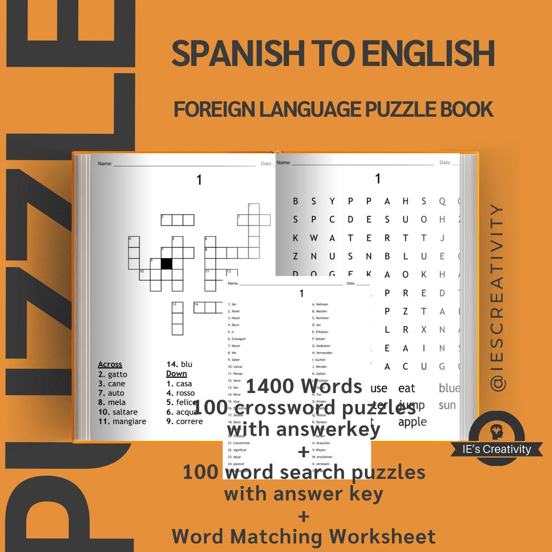 Spanish to English Bilingual Language Learning Puzzles Crossword, Word ...