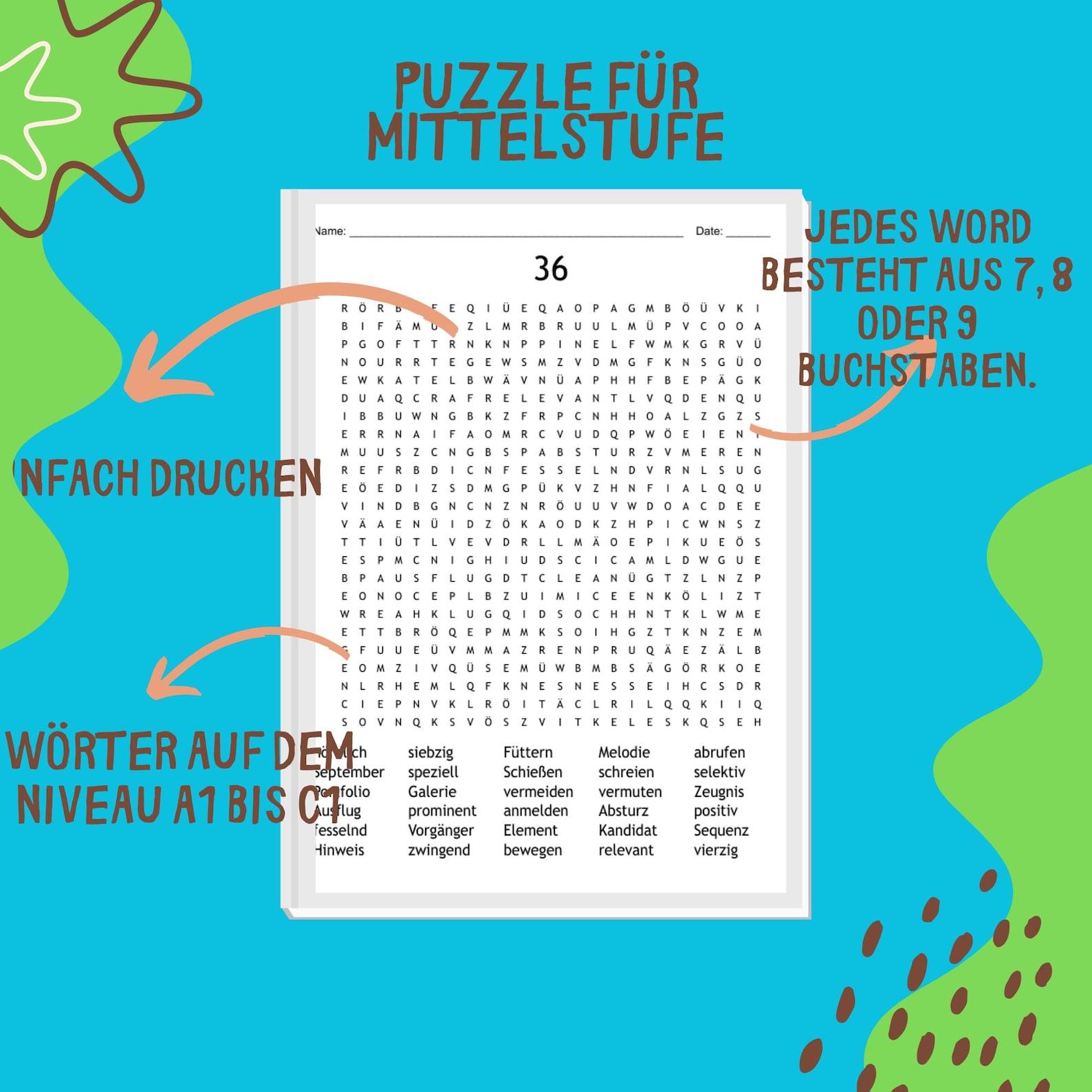 German Word Search Puzzle Book, 100 Puzzles Beginner to Difficult ...