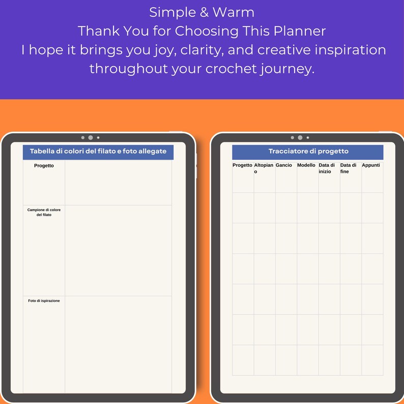 Italian Printable Crochet Planner PDF – Yarn & Hook Inventory, Project ...